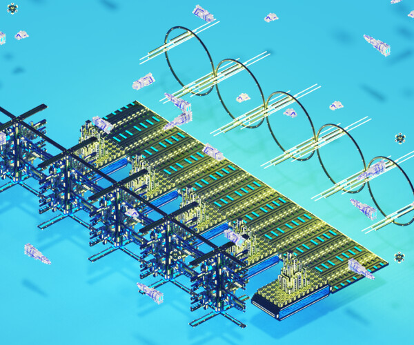 ArtStation - 3d voxel iso space ship station in light | Game Assets