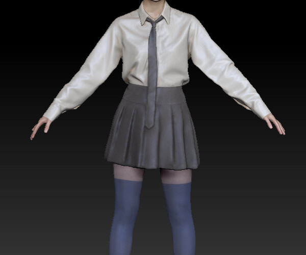 ArtStation - Beautiful woman in school uniform in A-pose 295 | Game Assets