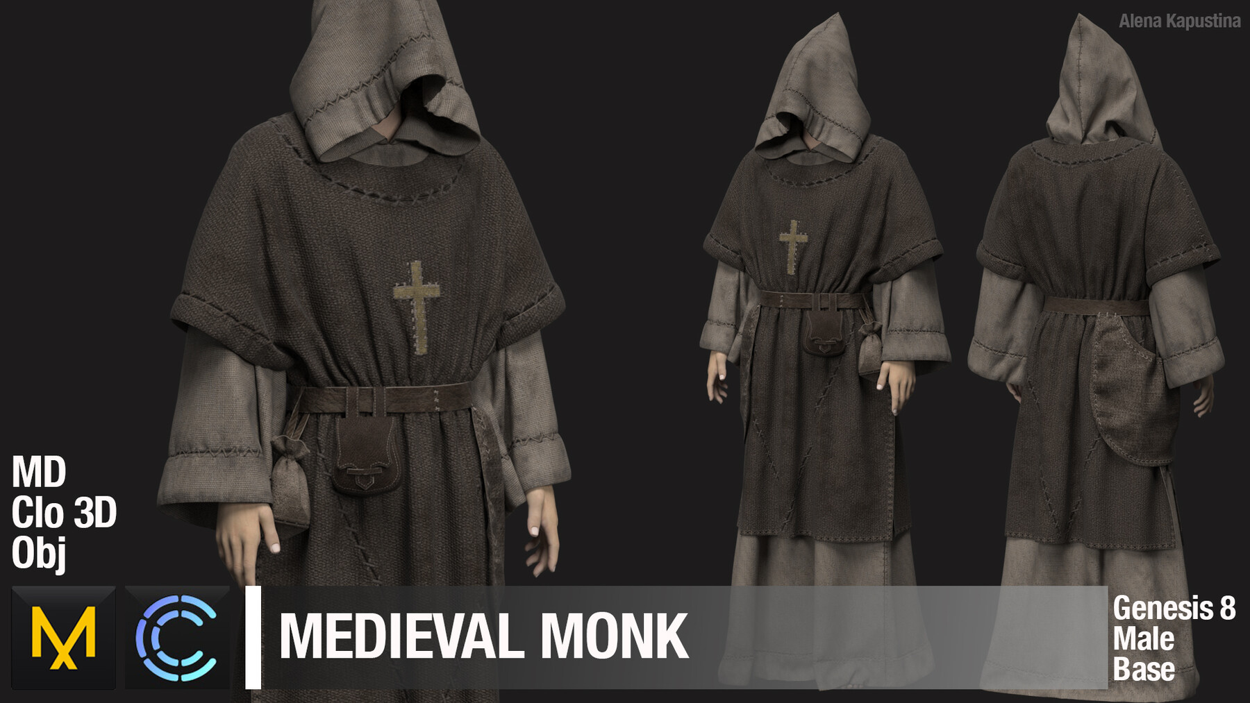 ArtStation - Medieval monk / Marvelous Designer / Clo 3D project + obj | Game Assets