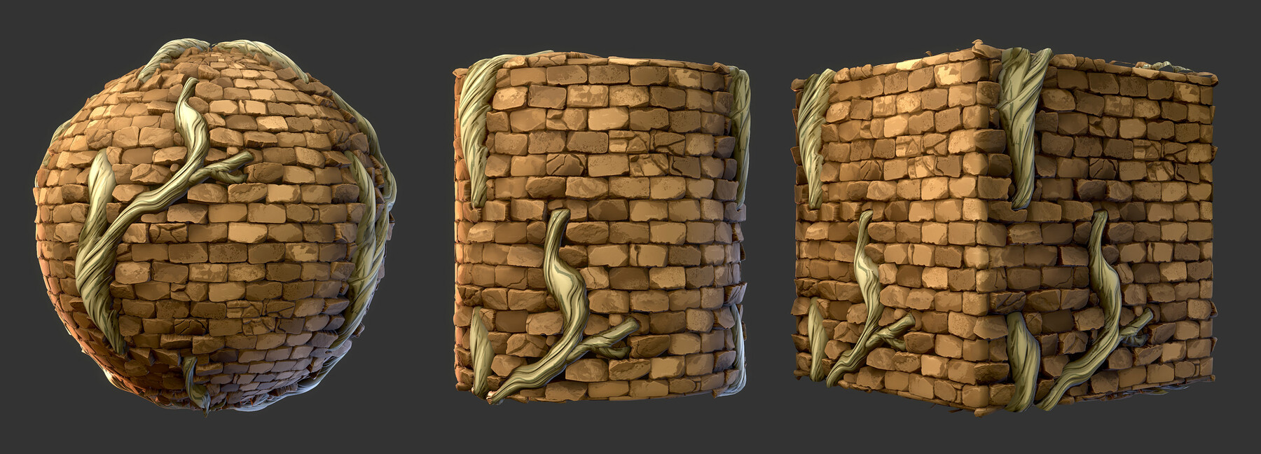 ArtStation - Stylized Bricks with Roots - Substance Designer | Game Assets