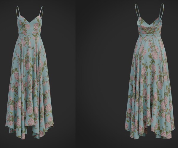 ArtStation - 3D Flowy Floral Summer Maxi Dress | Game Assets