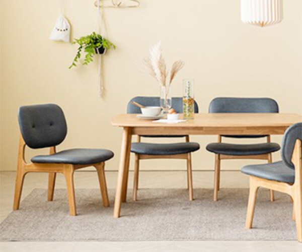 ArtStation - Scandic family rounding low wooden dining table set for 4 ...