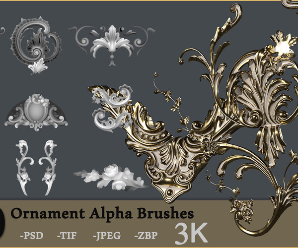 ArtStation - Ornament Alpha Brushes And Alphas - Vol 02 (100) | Brushes