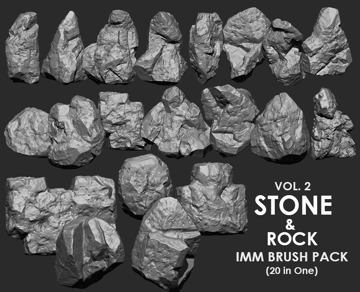 ArtStation - Stone & Rock IMM Brushes 20 in one Vol. 2 | Brushes