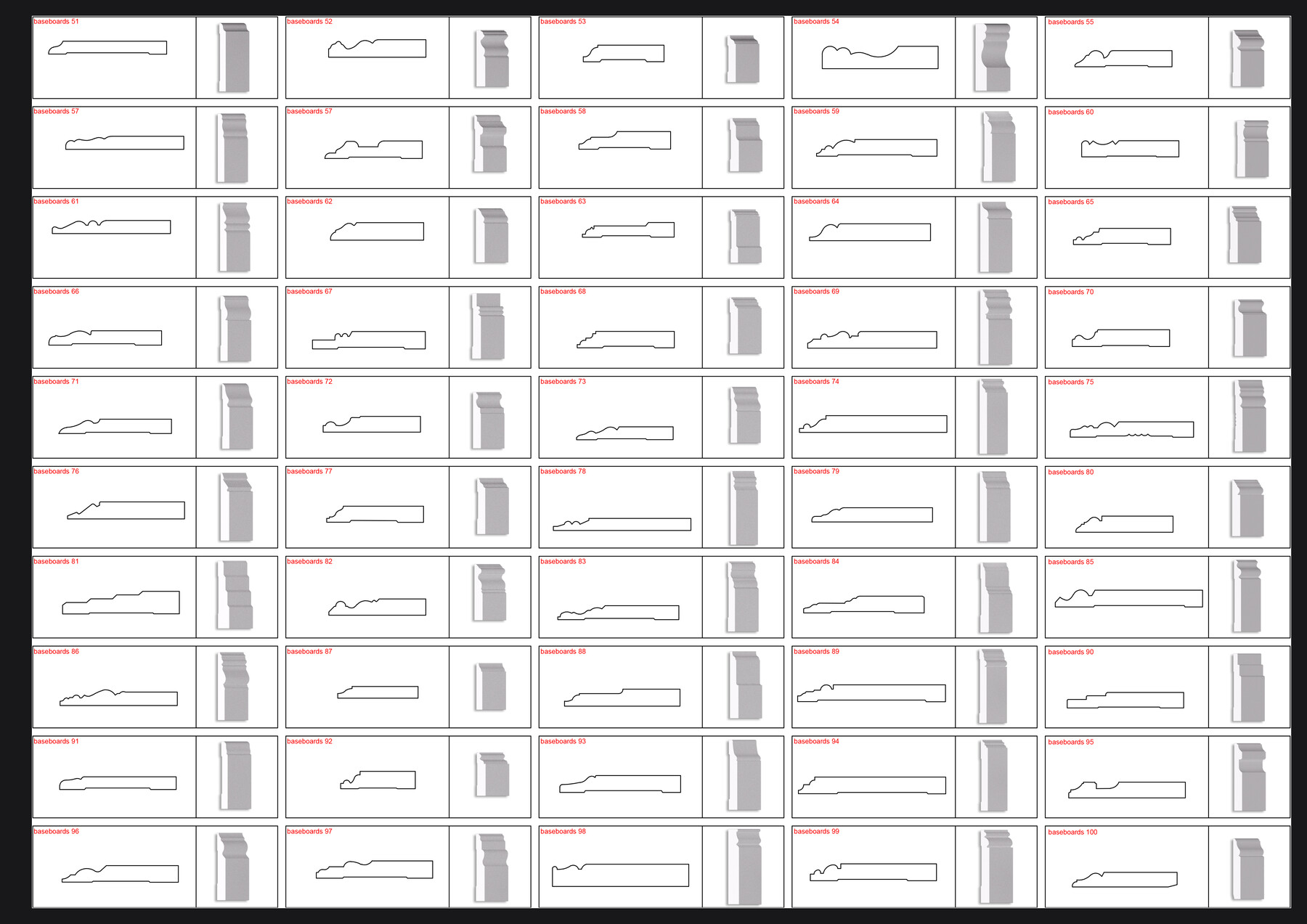 ArtStation - 1115 Molding Profile CASING +PANEL CHAIR CAP +CROWN +DOOR ...