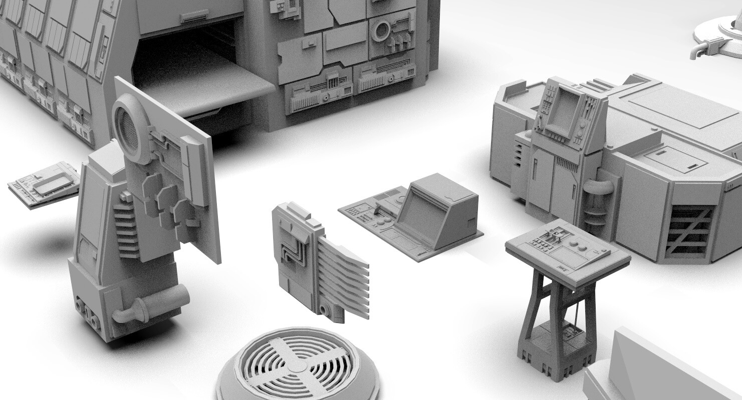 ArtStation - Sci-fi Industrial Parts Kitbash - Wall Panels, Computers ...