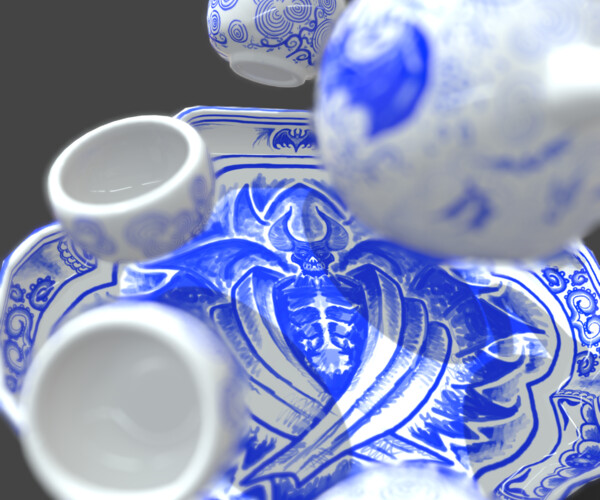 ArtStation - Bat themed Blue China Tea Set | Game Assets