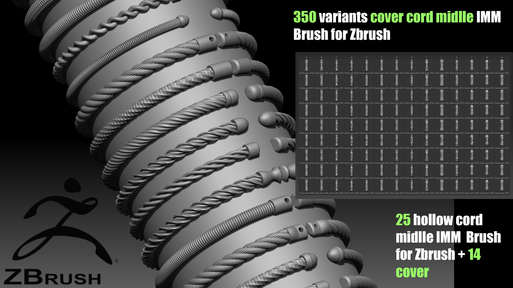 ArtStation - 25 hollow cord midlle IMM Brush for Zbrush + 14 cover ...