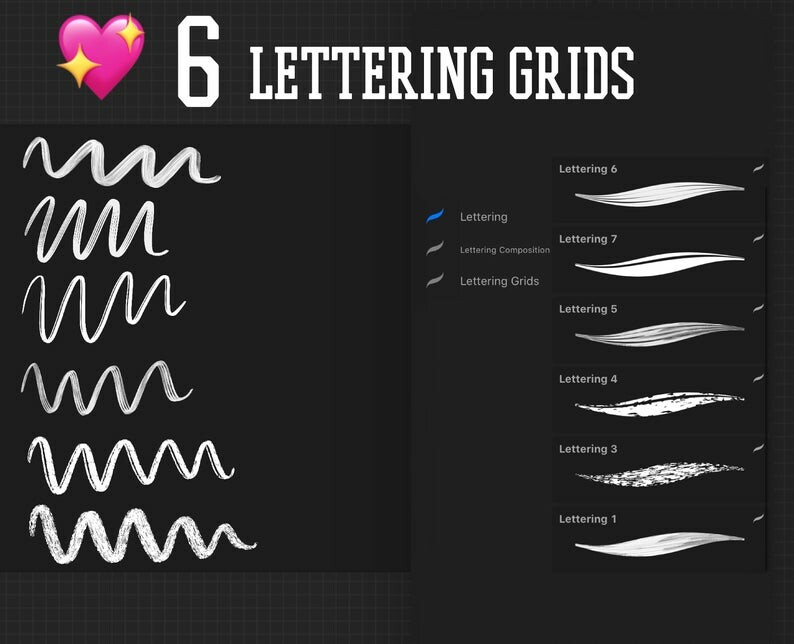 ArtStation - 121 Grid Lettering Stamps Brushes For Procreate, Grid ...