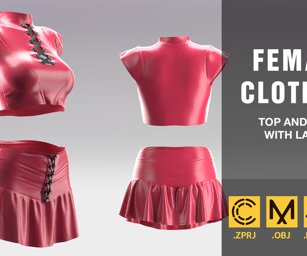 ArtStation - Women's suit. Top and skirt with lacing. MD/CLO3D PROJECT ...