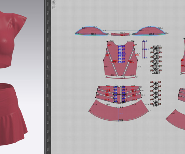 ArtStation - Women's suit. Top and skirt with lacing. MD/CLO3D PROJECT ...