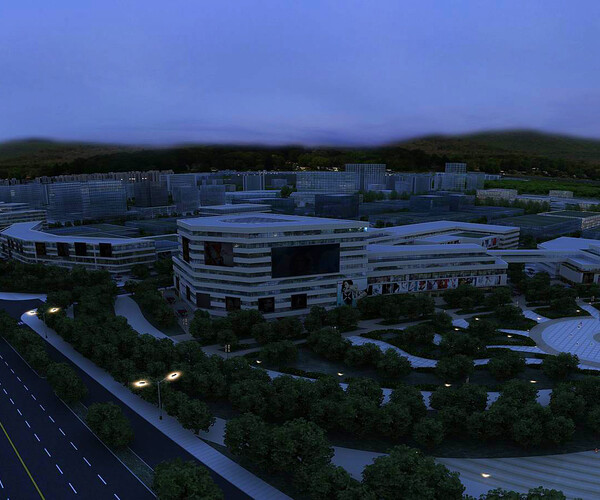 ArtStation - Urban Planning - Business Center Night Scene 01 | Resources