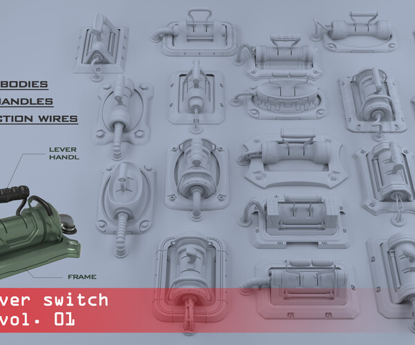 ArtStation - Sci-fi lever switch kitbash vol. 01 | Game Assets