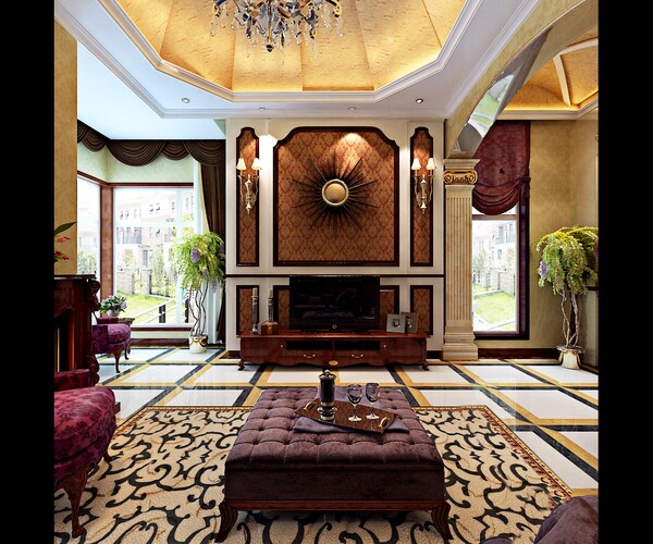 ArtStation - Luxury Retro European Style Living Room 5109 | Resources