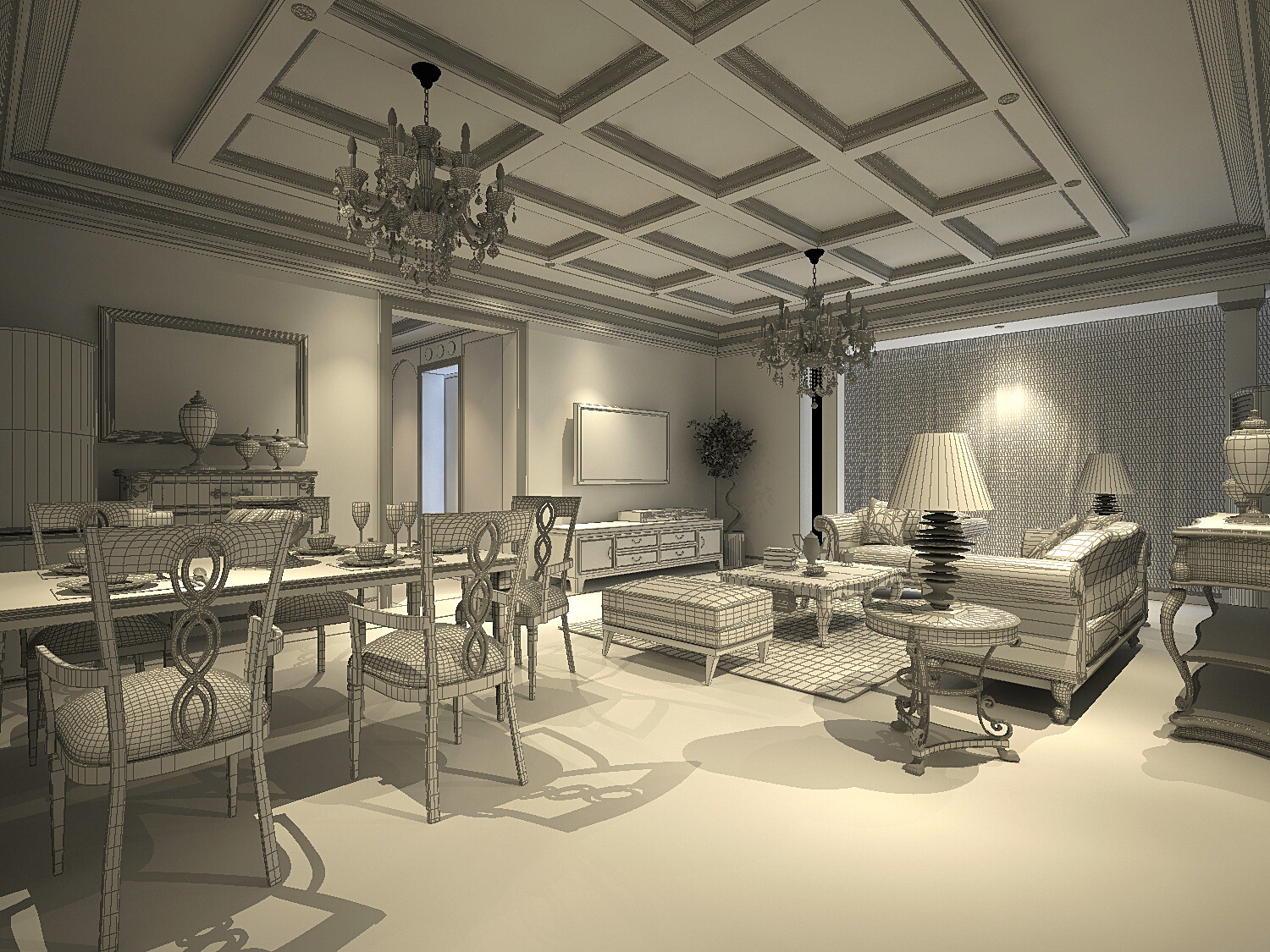 ArtStation - Retro European Style Living Room Restaurant 5124 | Resources