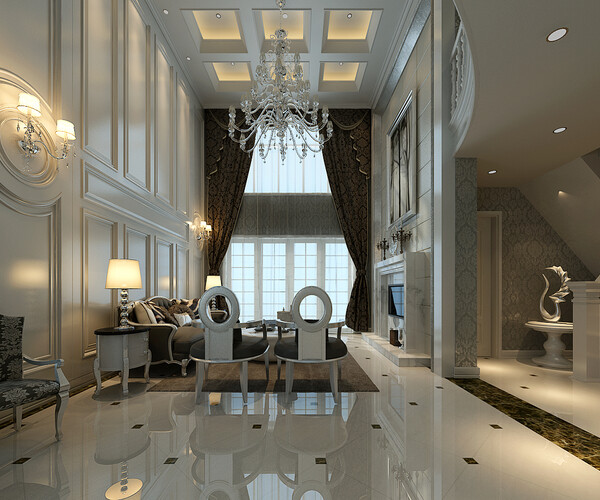 ArtStation - Luxurious and concise duplex living room 1814 | Resources