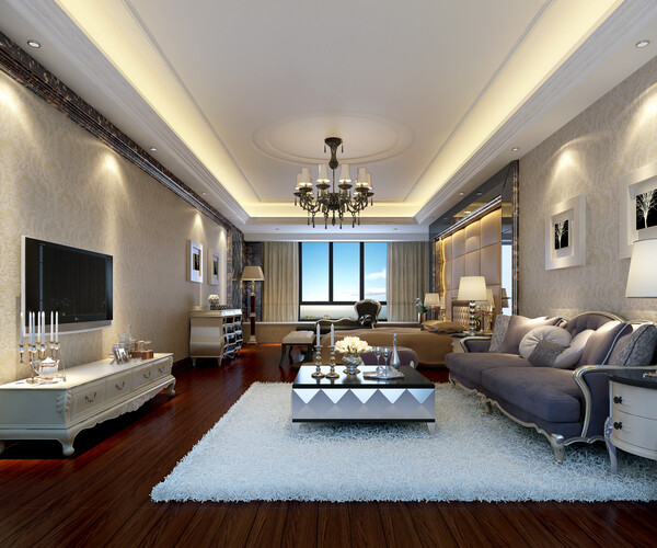 ArtStation - The living room of a luxurious european-style single ...