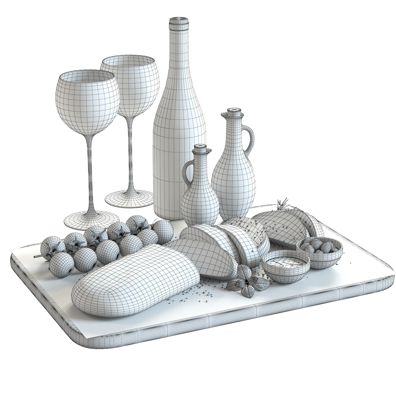 ArtStation - 3D Model / Food Set 02 / Bread, Tomatoes, Olives and Wine ...