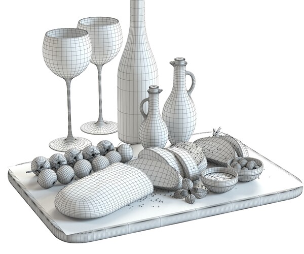 ArtStation - 3D Model / Food Set 02 / Bread, Tomatoes, Olives and Wine ...
