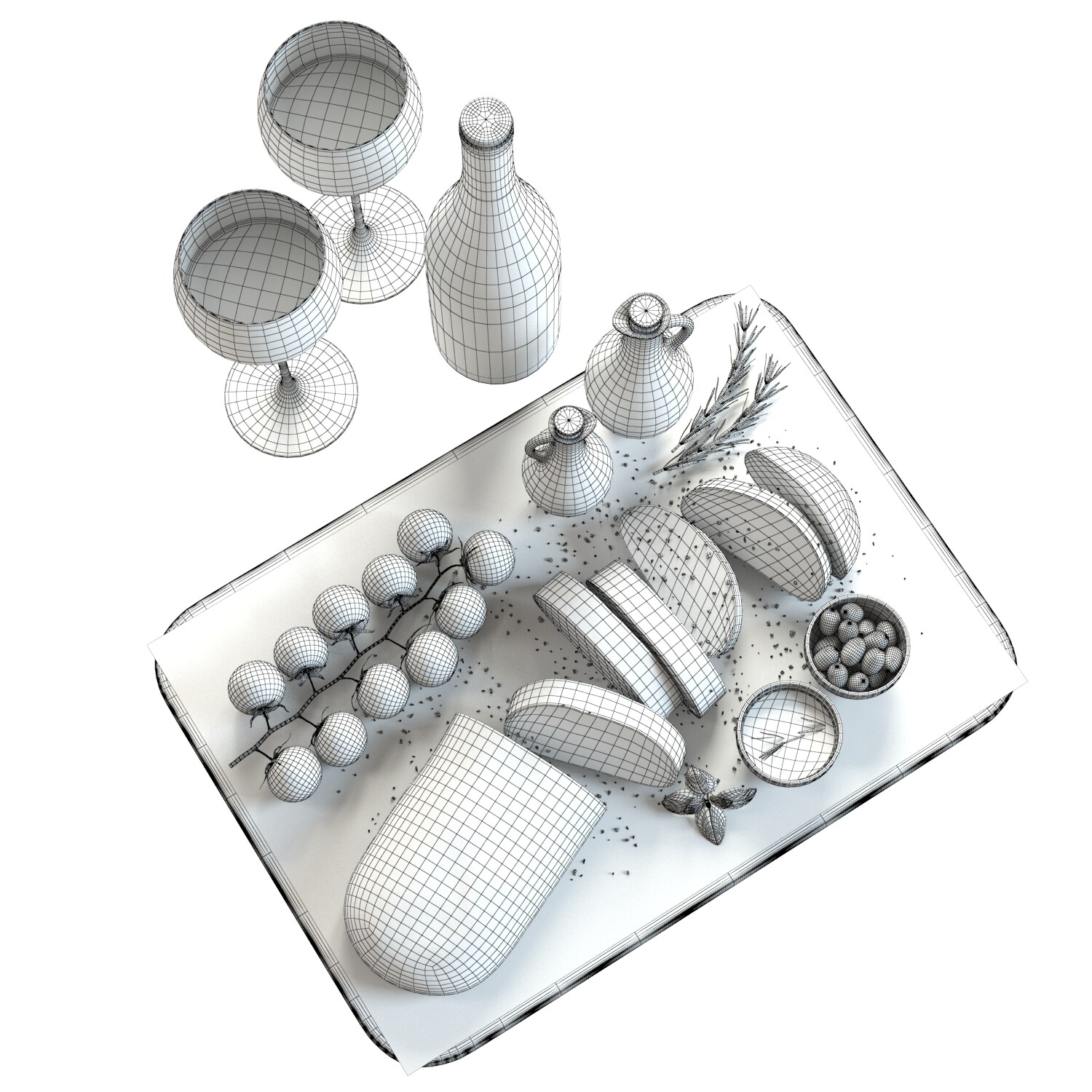 ArtStation - 3D Model / Food Set 02 / Bread, Tomatoes, Olives and Wine ...