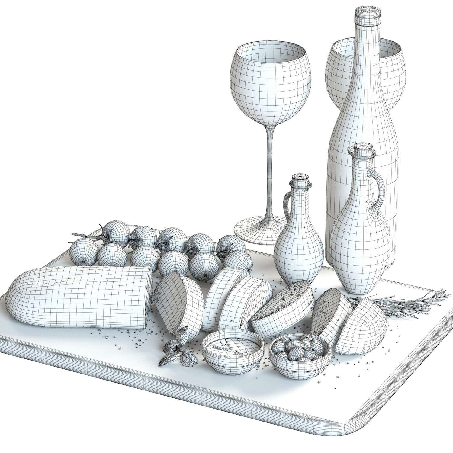 ArtStation - 3D Model / Food Set 02 / Bread, Tomatoes, Olives and Wine ...