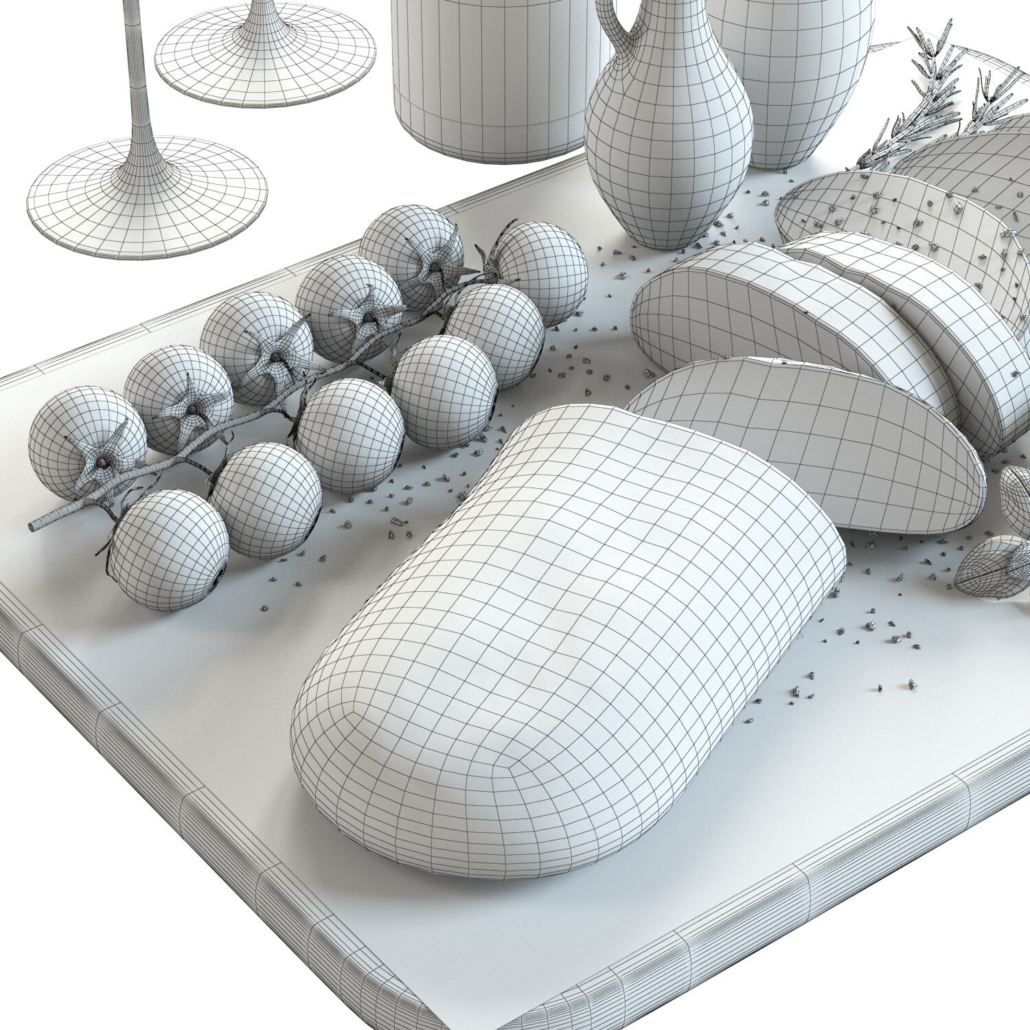 ArtStation - 3D Model / Food Set 02 / Bread, Tomatoes, Olives and Wine ...