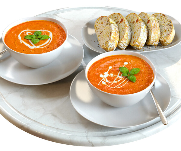 ArtStation - 3D Model / Food Set 03 / Tomato Soup and Bread | Resources