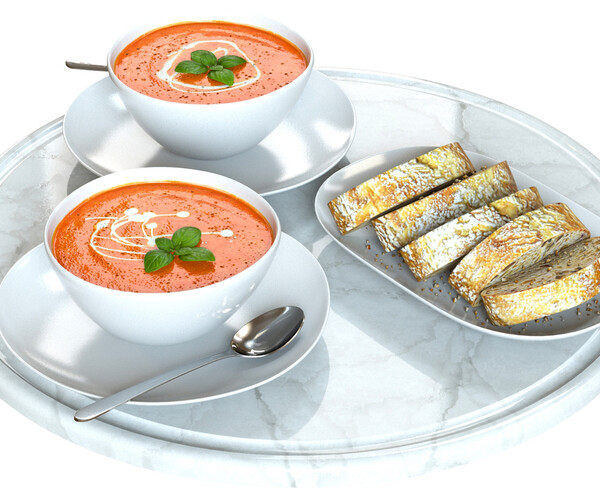 ArtStation - 3D Model / Food Set 03 / Tomato Soup and Bread | Resources