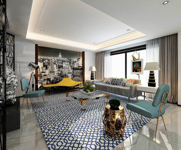 ArtStation - Stylish avant-garde living room design 06 | Resources