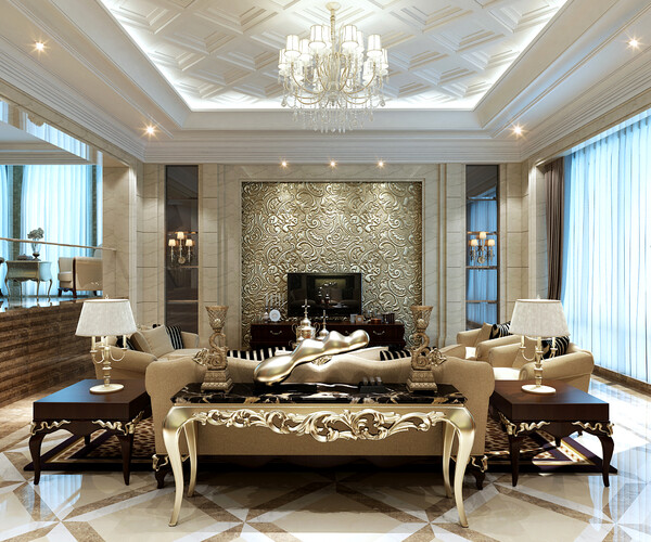 ArtStation - Modern style European living room is 1830 | Resources