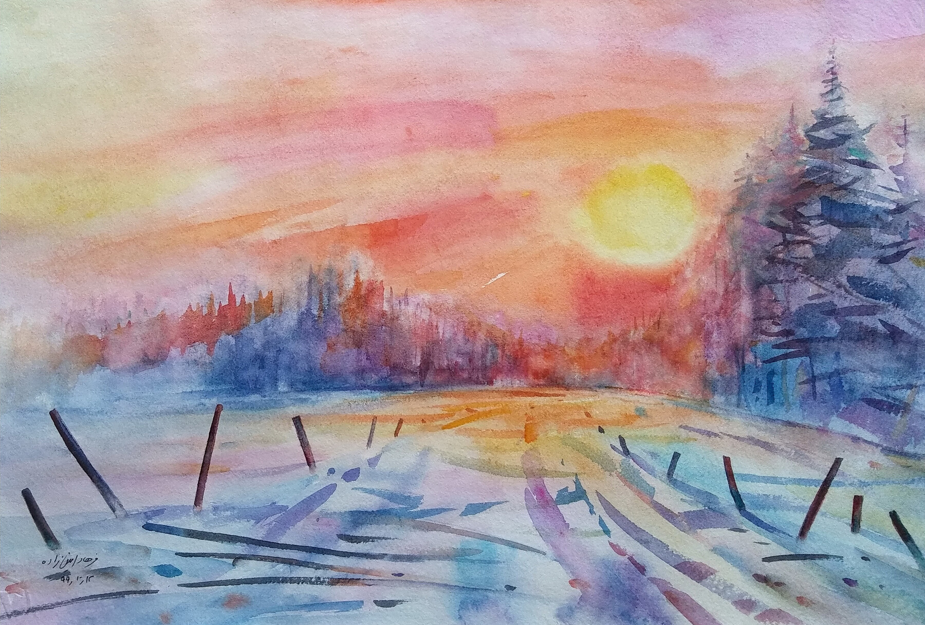 ArtStation - Snowy Sunset | Artworks