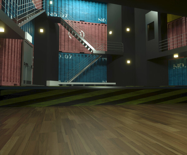 ArtStation - Theater stage interior with cargo container walls | Game ...