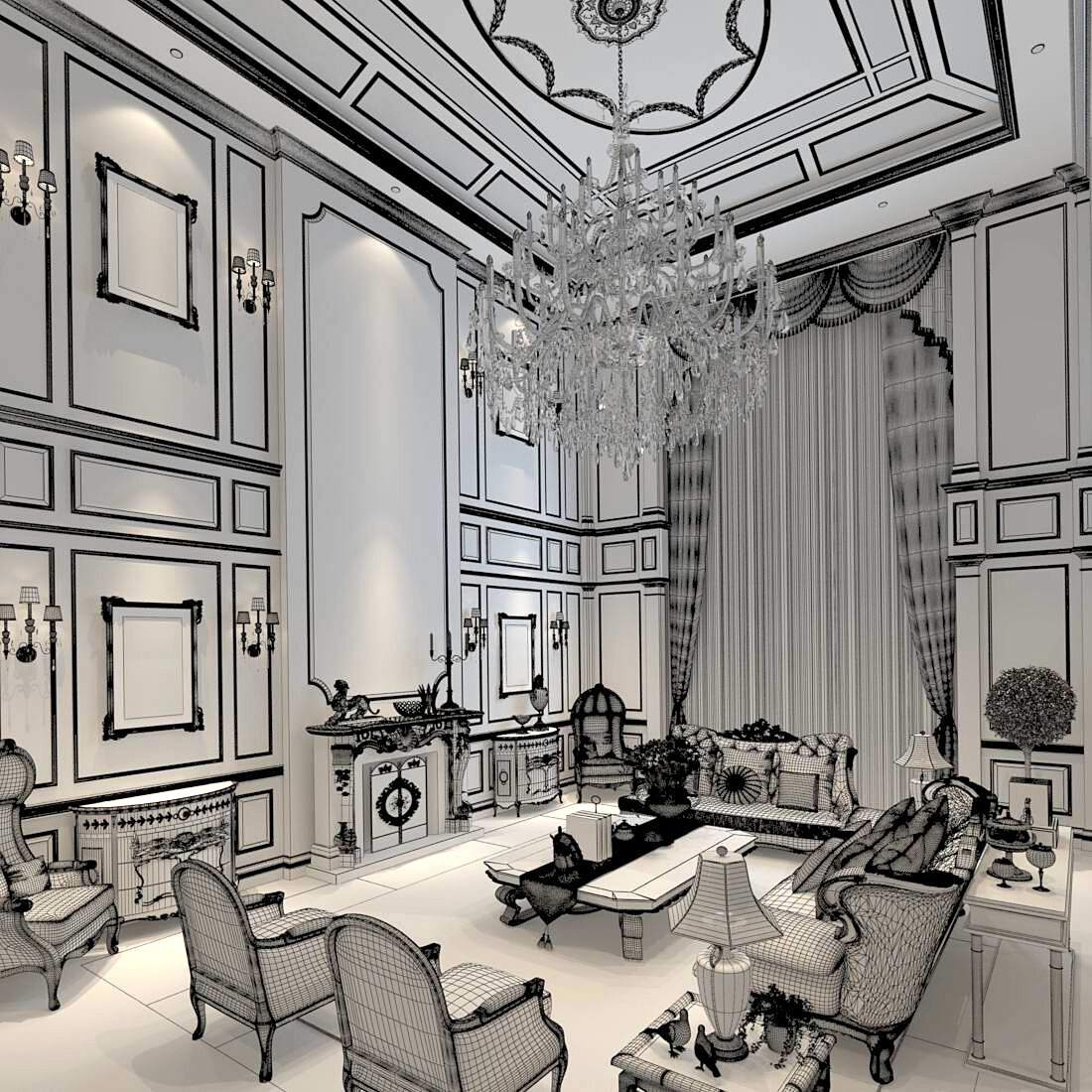 ArtStation - Living room space - European style -9439 | Resources