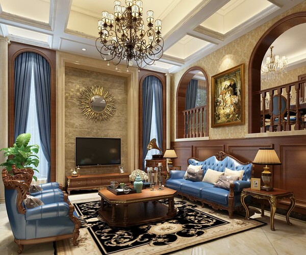 ArtStation - Living Room - American Style -9409 | Resources