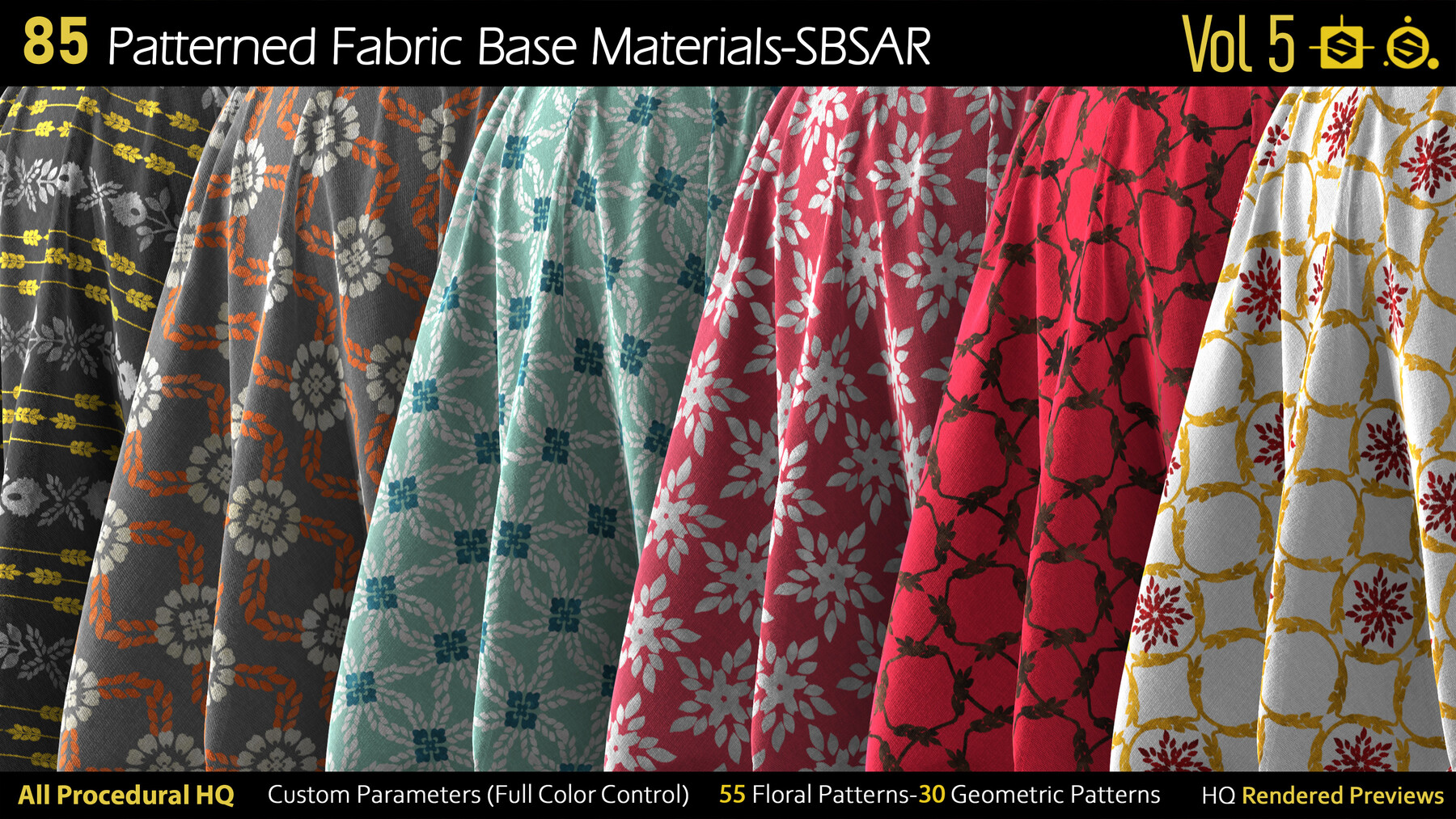 ArtStation - 85 Patterned Fabric Base Materials-SBSAR | Game Assets