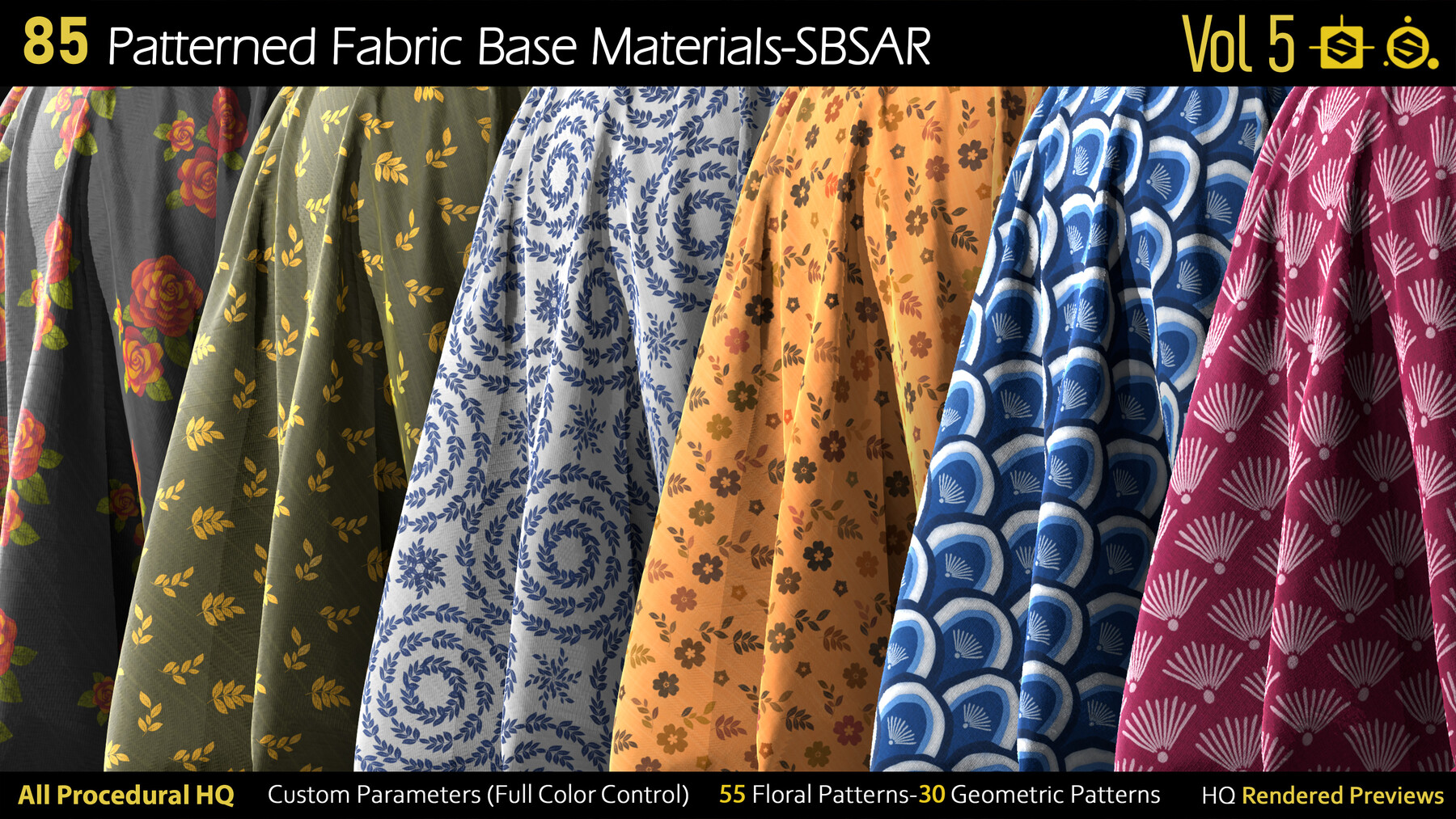 ArtStation - 85 Patterned Fabric Base Materials-SBSAR | Game Assets