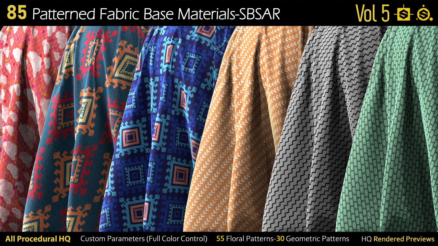 ArtStation - 85 Patterned Fabric Base Materials-SBSAR | Game Assets