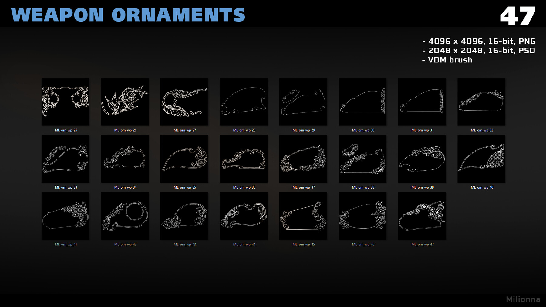 ArtStation - 47 alphas for Weapons (Substance, Zbrush, PNG) | Brushes