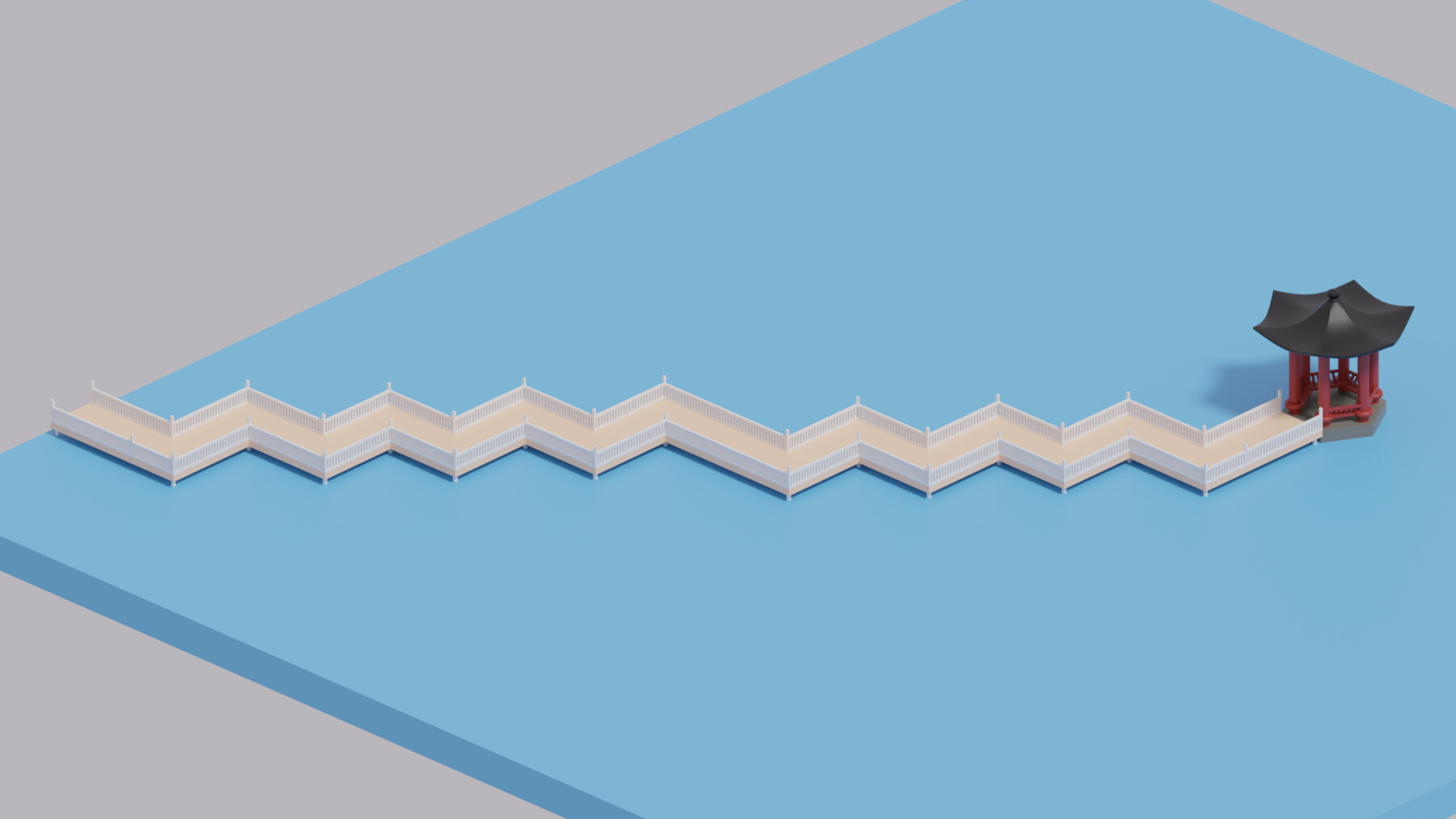 ArtStation - Cartoon Chinese Nine-turn bridge and Pavilion 3D model ...