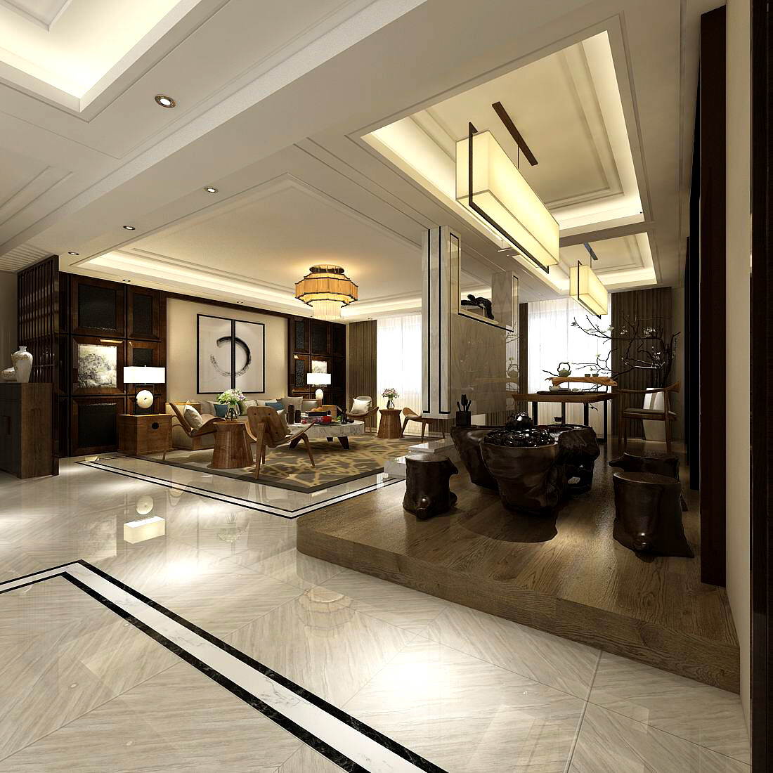 ArtStation - Stylish Chinese living room design 01 | Resources