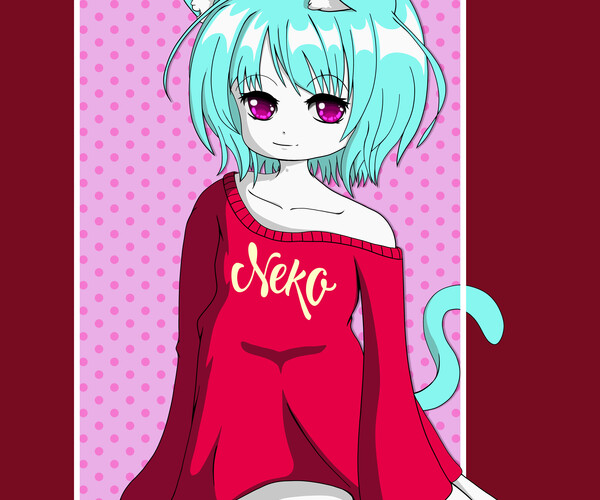 ArtStation - Sweet Neko Girl with Retro Colors | Artworks