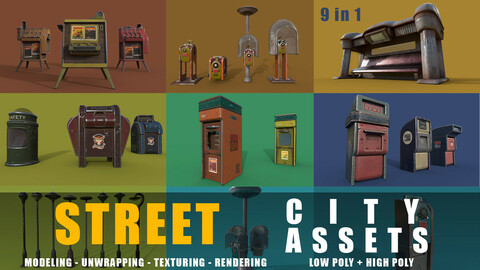 ArtStation - city street assets game ready low poly and high poly 9 in ...