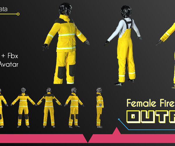 ArtStation - Female Firefigther Outfit CLO/Marvelous designer Project ...