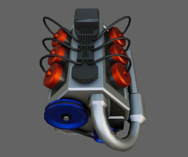 ArtStation - Car Motor - Engine V6 Low-poly 3D model | Game Assets