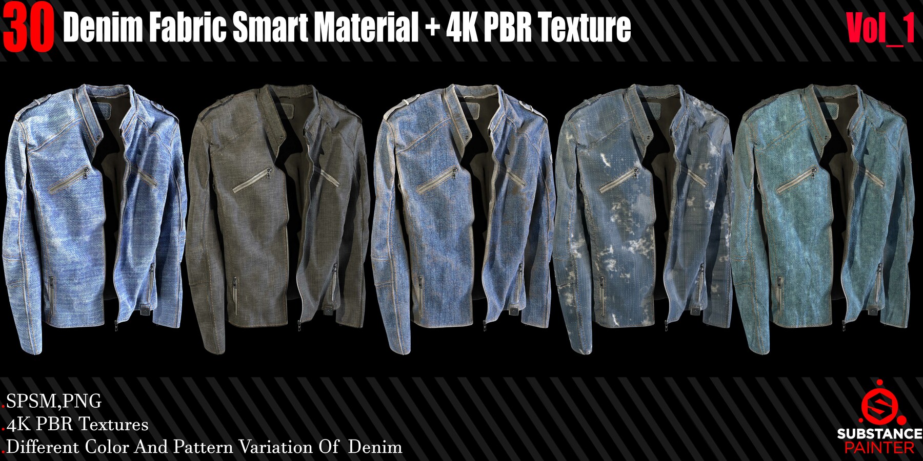 ArtStation - 30 Denim Fabric Smart Material + 4K PBR Texture Vol_1 ...