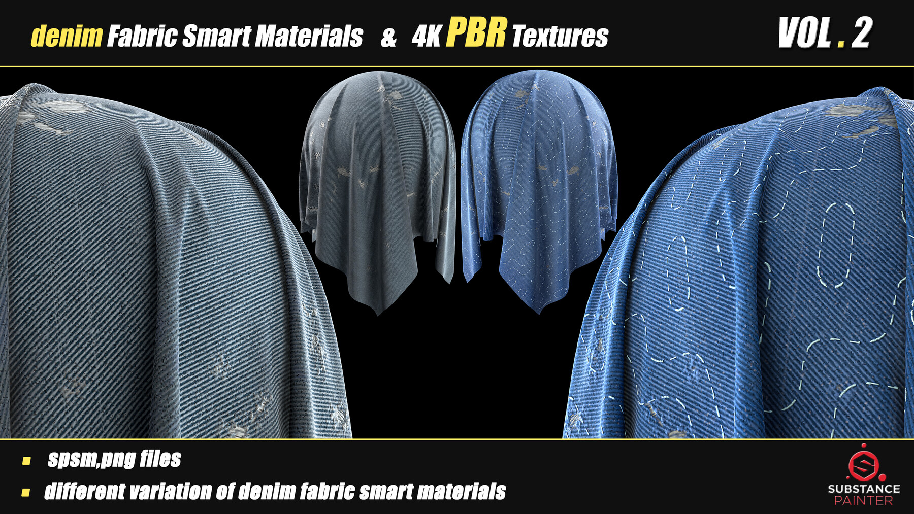 ArtStation - 30 Denim Fabric Smart Material Bundle + 4K PBR Texture_VOL ...