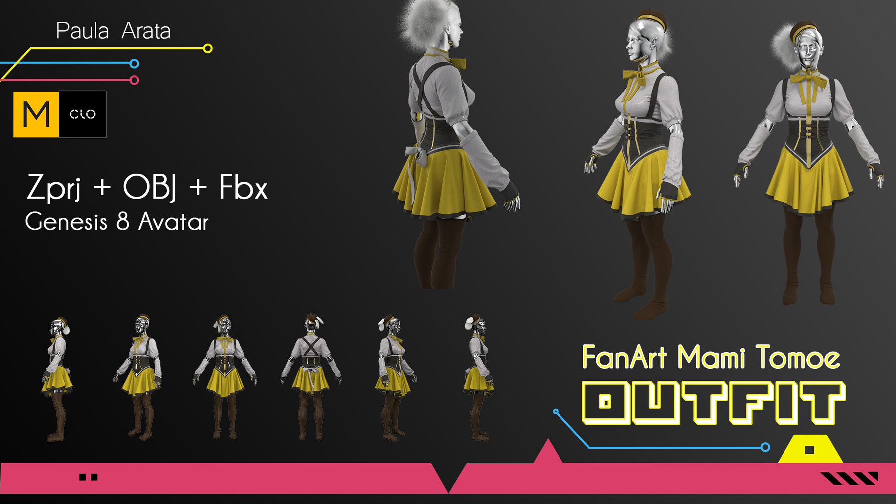ArtStation - Fan-Art Mami Tomoe Marvelous Designer/Clo3d project + OBJ ...