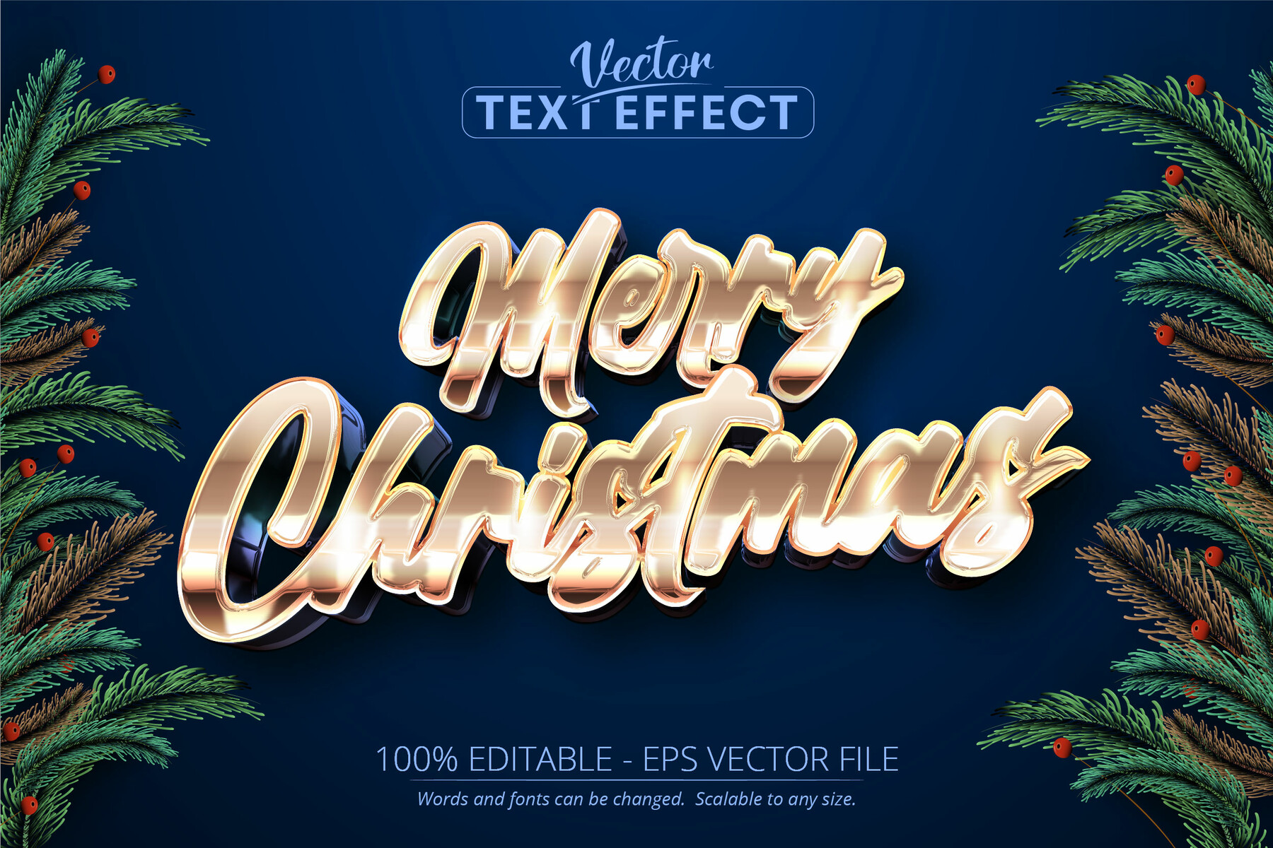ArtStation - Merry christmas text, rose gold color style editable text ...