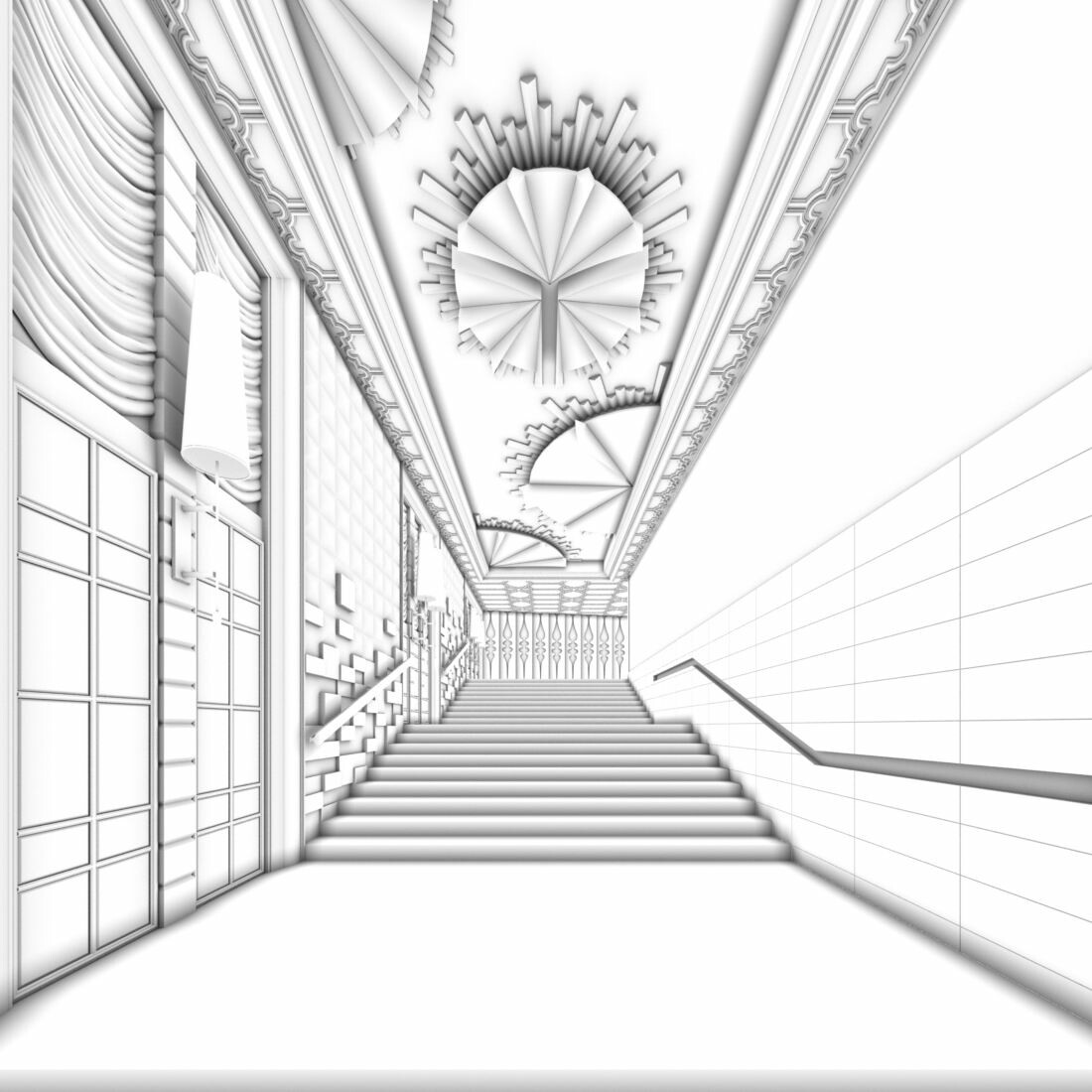 ArtStation - Hallway aisle balcony elevator stairs -063 | Resources
