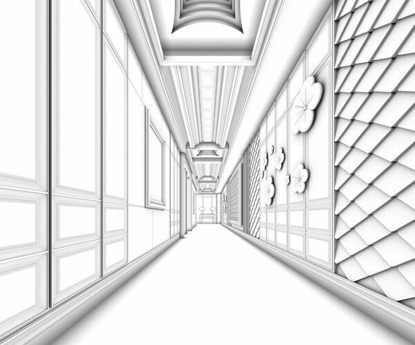 ArtStation - Hallway aisle balcony elevator stairs -064 | Resources